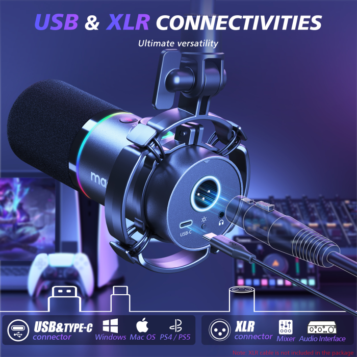Microfone Gamer com Braço Articulado Maono PD200XS RGB Preto Dinâmico ...