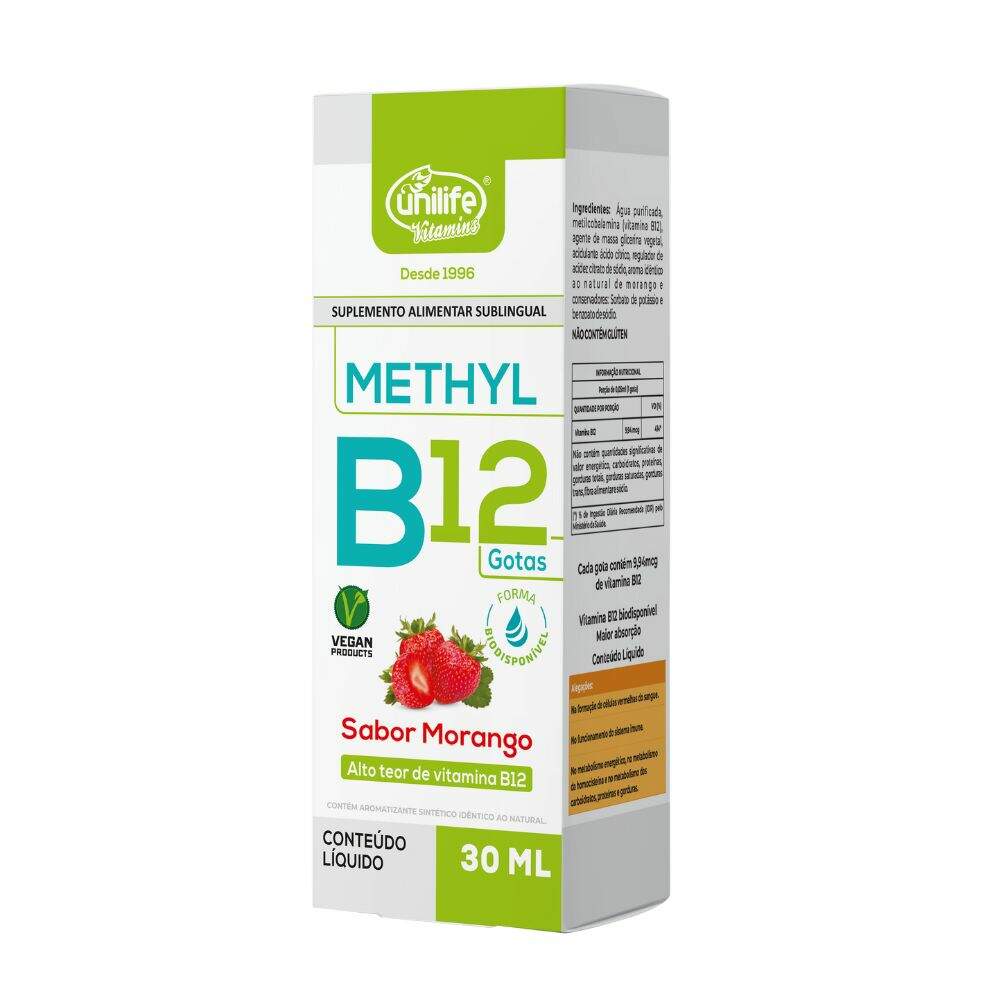 Vitamina B12 em Gotas Sabor Morango Unilife 30ml