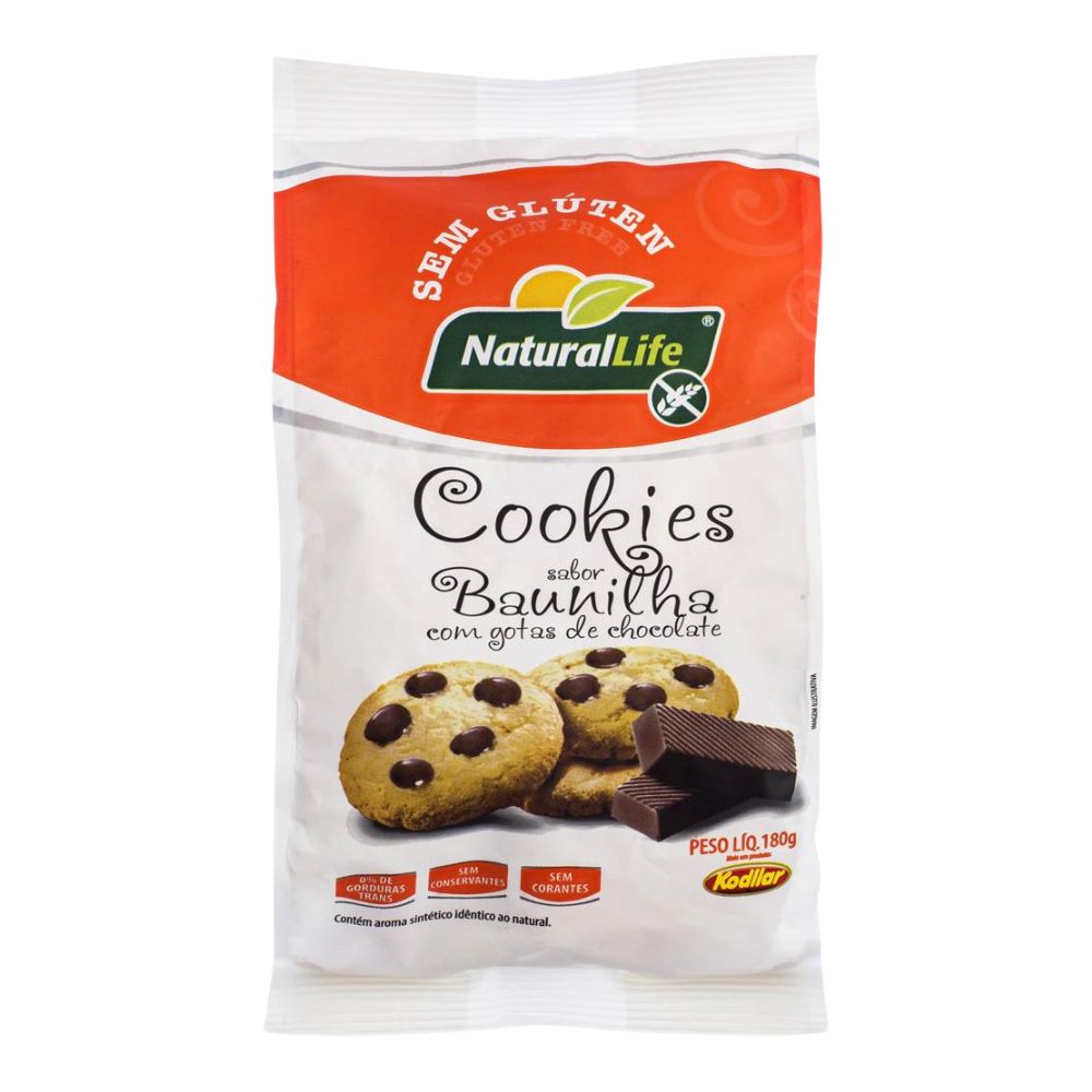 Cookies Sabor Baunilha com Gotas de Chocolate Natural Life 180g