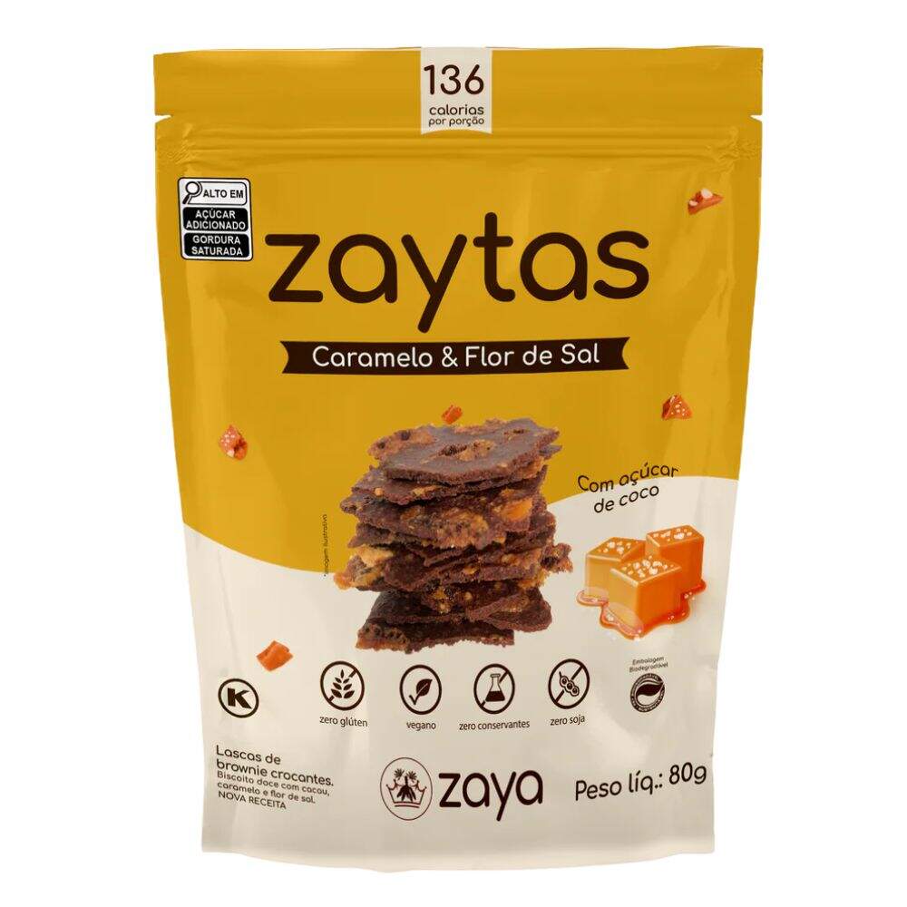 Lascas de Brownie Zaytas Sabor Caramelo e Flor de Sal Zaya 80g