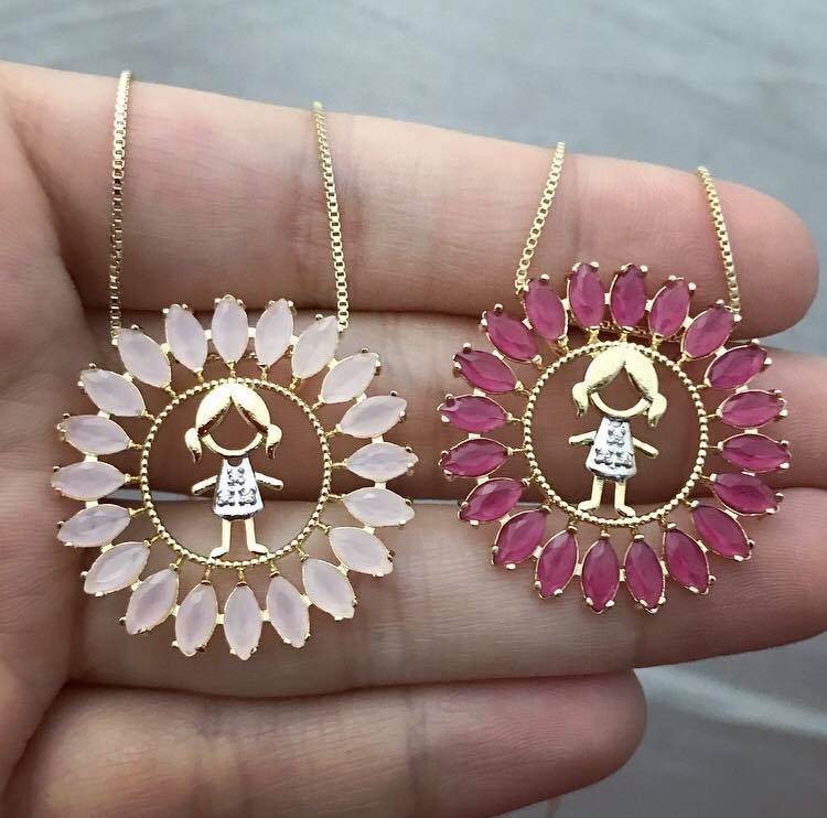 Colar 1 Filha Menina Mandala Com Pedras banhado a ouro ! - Figurine ...