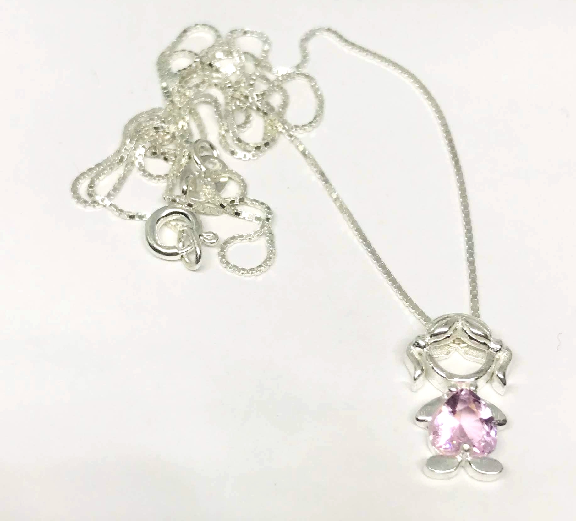 Colar Menina Filha Pedra Rosa em Prata 925 - Figurine Acessórios