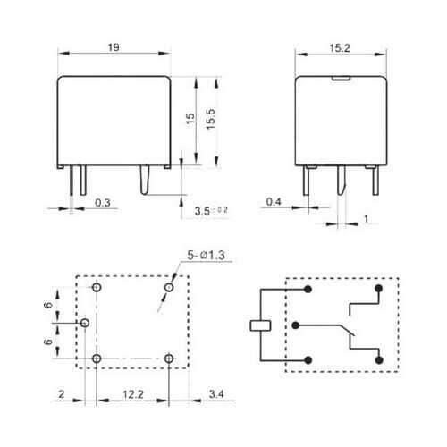 Relé JQC-3F (T73) 10A 1 contato rev. - 5vcc