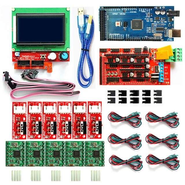 Kit Cnc/impressora 3D com Arduino Mega2560 +Shield RAMPS 1.4 Controlador +lCD 12864+6 ...