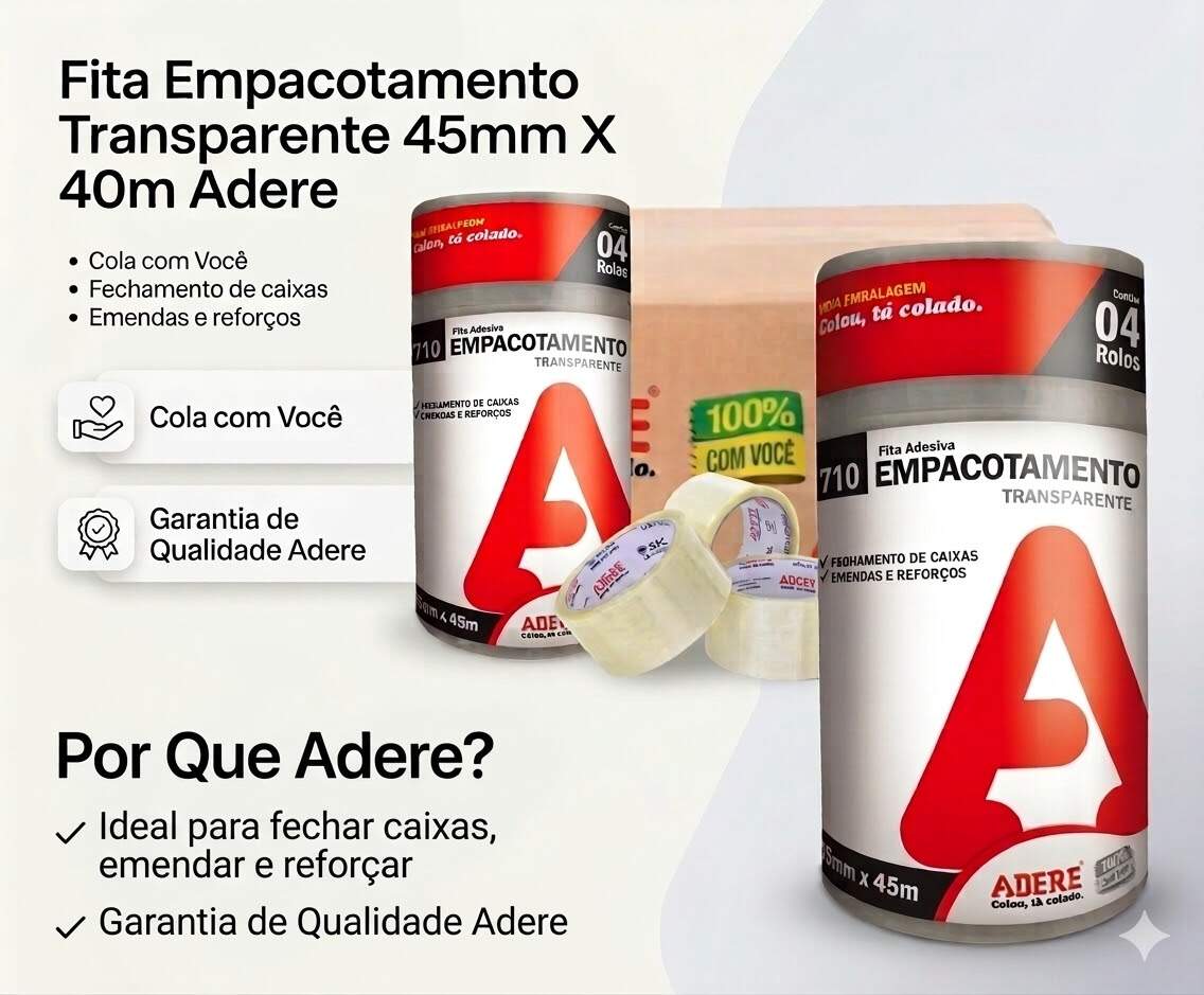 Fita de Empacotamento Transparente 45mm x 40m Adere 710 | Intersupri