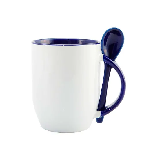 Caneca de Cerâmica Interior e Alça Azul Escuro c/ Colher - 325ml