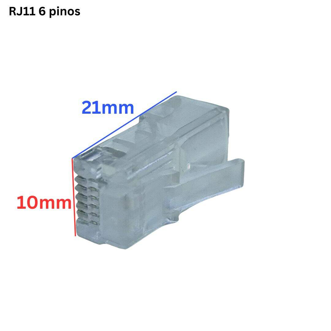 Conector Rj11 Modular Macho 6 Pinos Dimensão 10x15mm