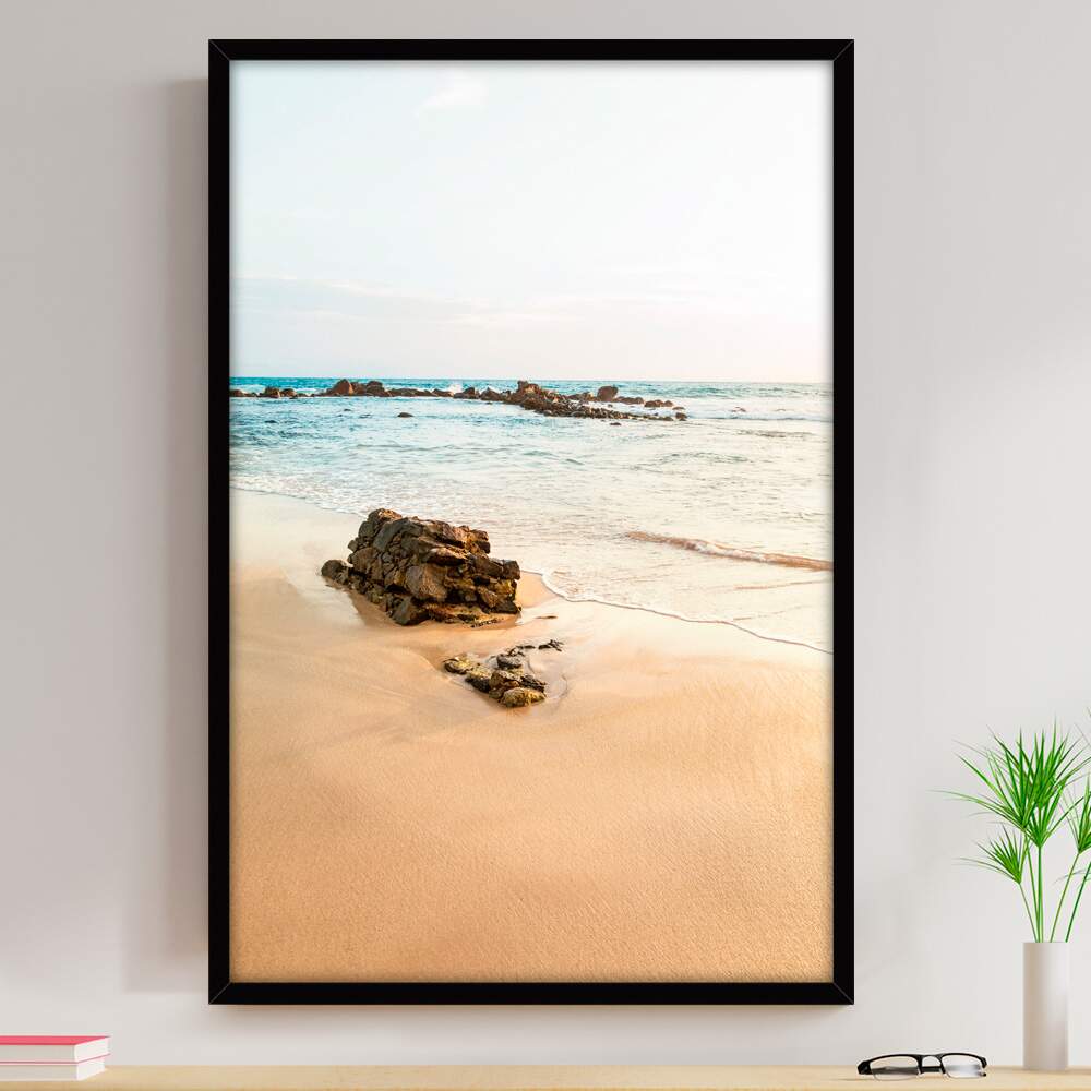 Quadro Decorativo Com Moldura Natureza Foto Rochas Na Praia