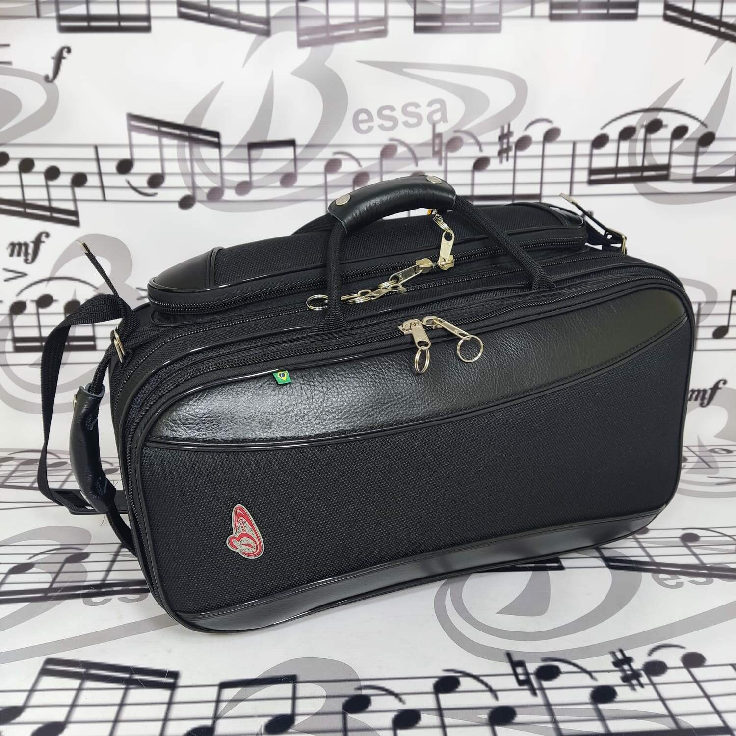 (0204) Case Flugelhorn e Trompete nylon preto com detalhes em couro ...