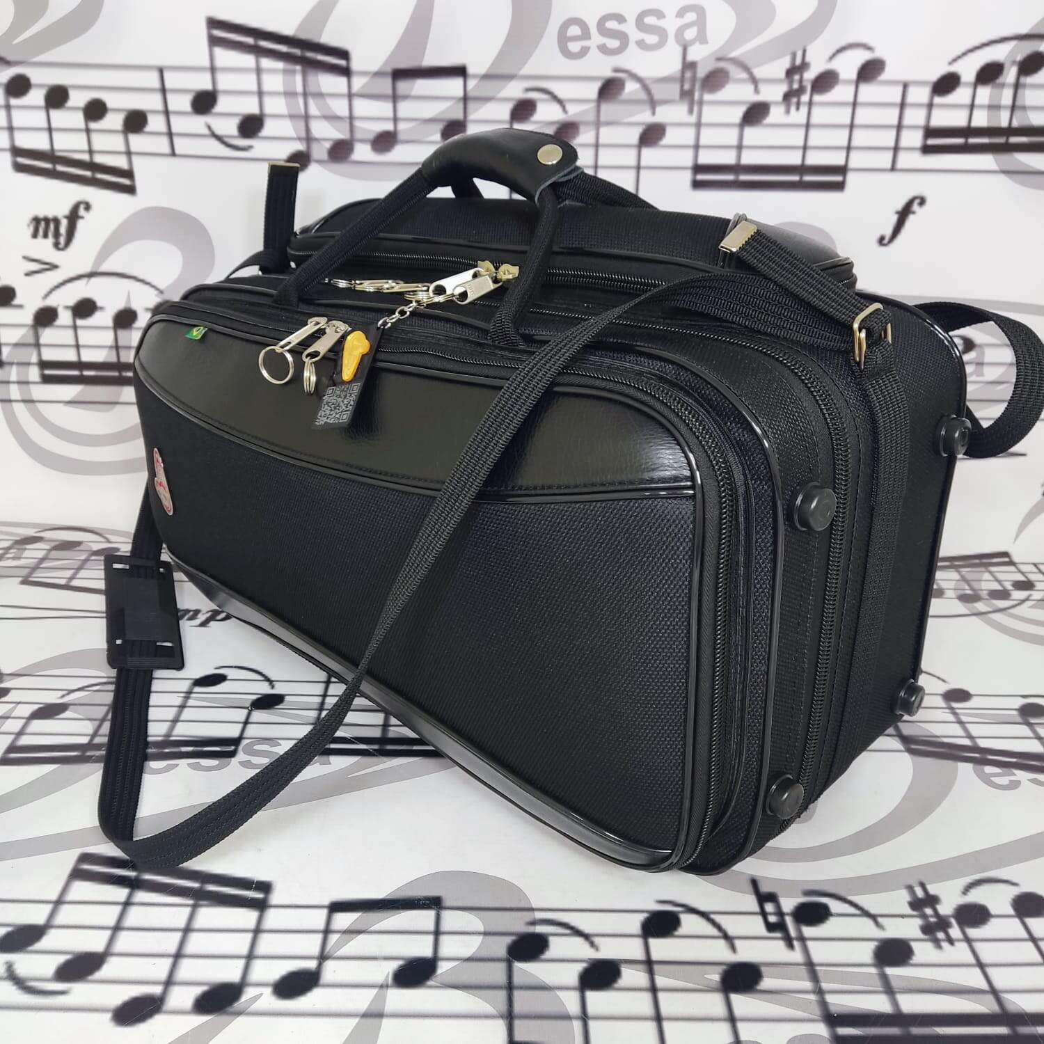 (0204) Case Flugelhorn e Trompete nylon preto com detalhes em couro ...