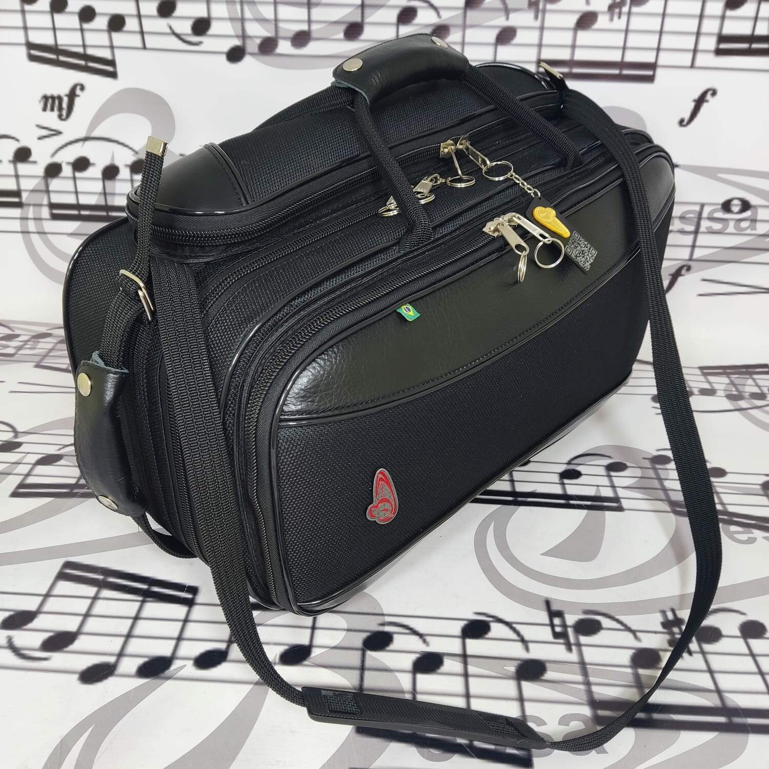 (0204) Case Flugelhorn e Trompete nylon preto com detalhes em couro ...