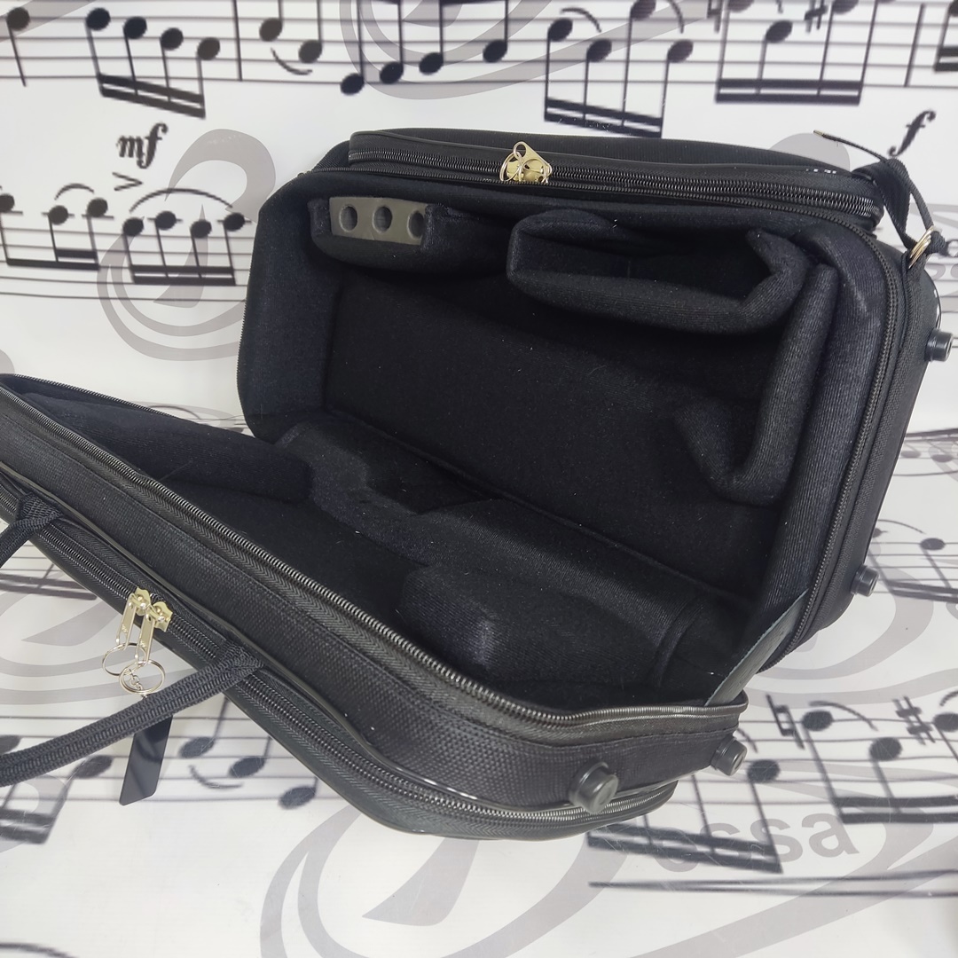 (0204) Case Flugelhorn e Trompete nylon preto com detalhes em couro ...