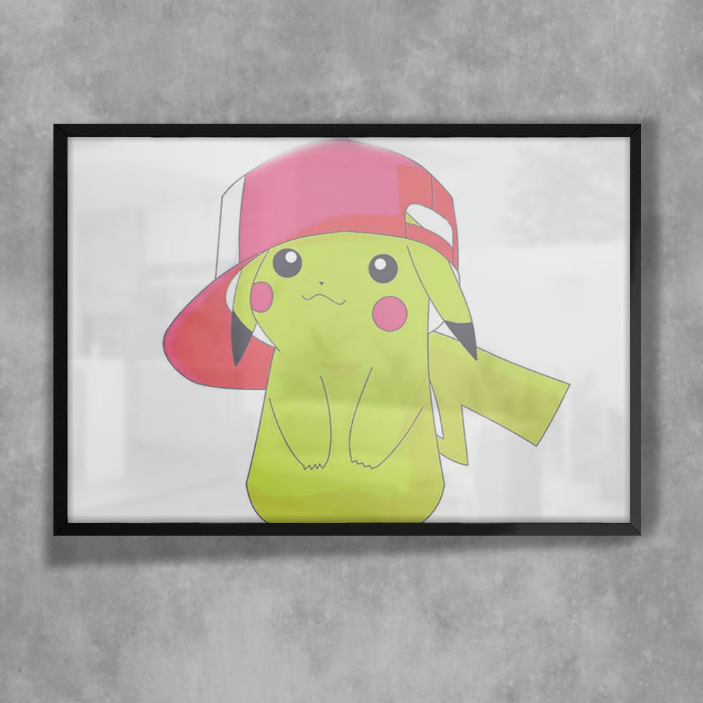 Quadro Decorativo Pokémon 07 Pikachu de Boné - Fran Adesivos de Parede