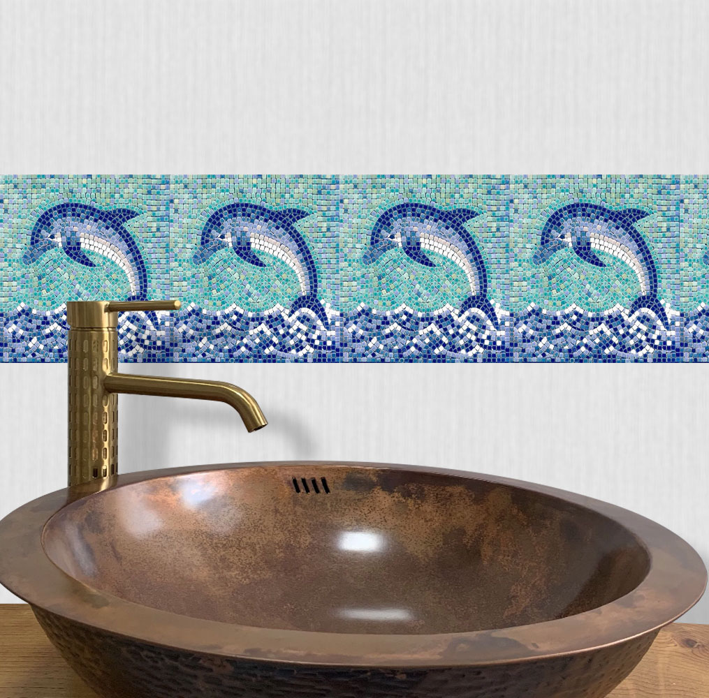 Faixa de Parede Imitando Azulejo Golfinhos Azuis - Fran Adesivos de Parede