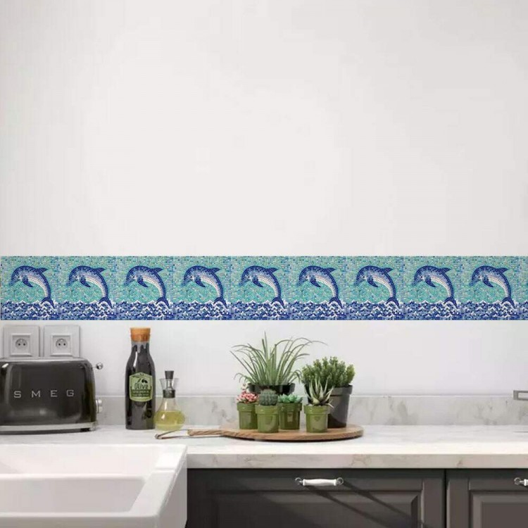 Faixa de Parede Imitando Azulejo Golfinhos Azuis - Fran Adesivos de Parede