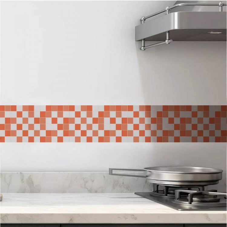 Faixa de Parede Imitando Azulejo Laranja e Branco - Fran Adesivos de Parede