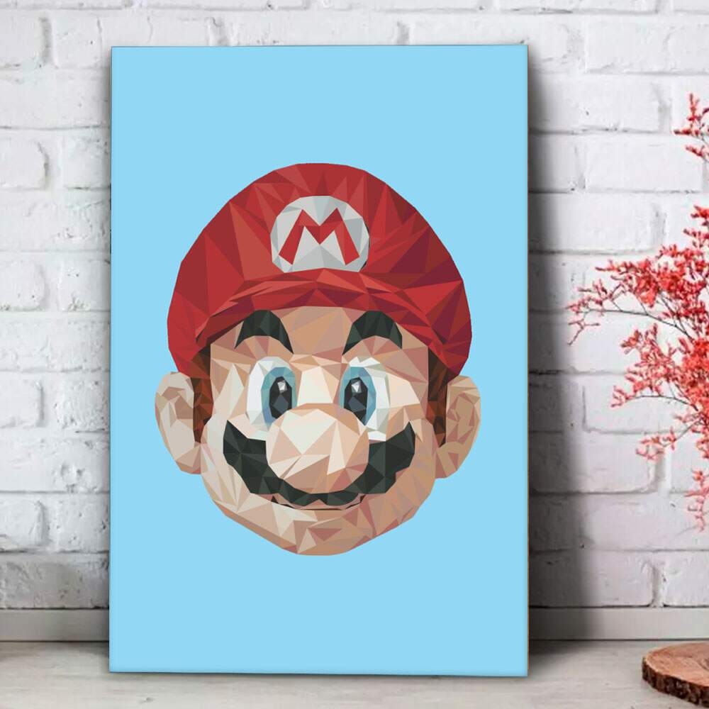 Placa Decorativa Mario Poligonal Fundo Azul 02 - Fran Adesivos de Parede