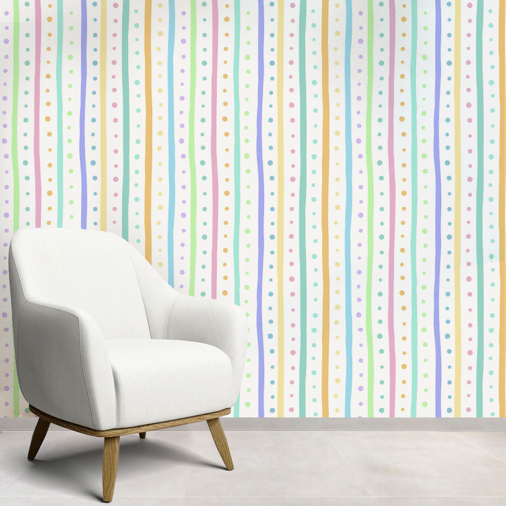 Papel de Parede Infantil Listras e Bolinhas Coloridas - Fran Adesivos ...