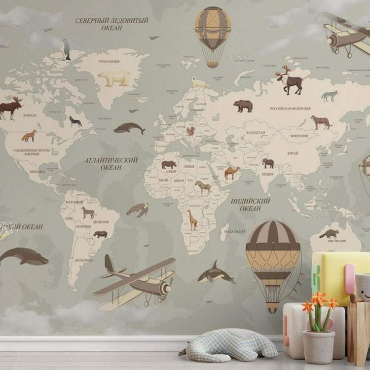 Foto Mural Mapa-múndi Infantil Retrô MP - Fran Adesivos de Parede