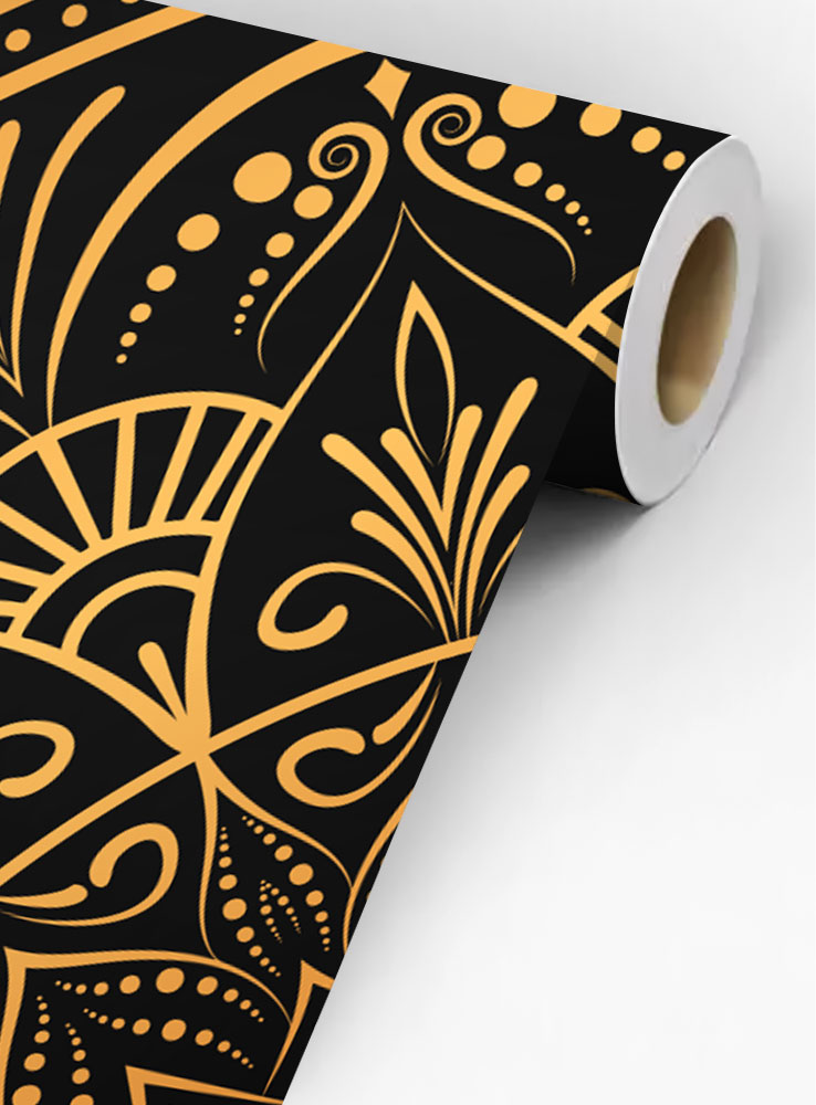 Foto Mural Mandala Dourada com Fundo Preto MP - Fran Adesivos de Parede