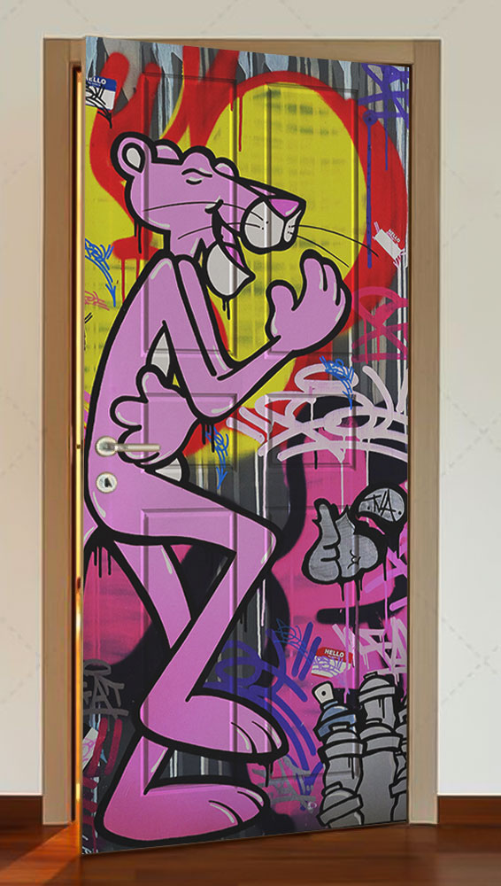 Adesivo para Porta Pantera Cor de Rosa - Fran Adesivos de Parede