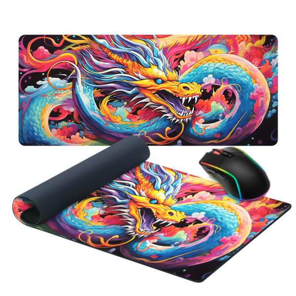 Mouse Pad Gigante Estilo Abstrato Dragão Chinês Todo Colorido 70x30cm ...