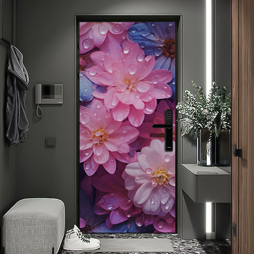 Adesivo Para Porta Detalhes Gotas em Flores - Fran Adesivos de Parede
