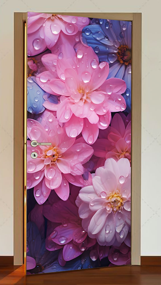 Adesivo Para Porta Detalhes Gotas em Flores - Fran Adesivos de Parede