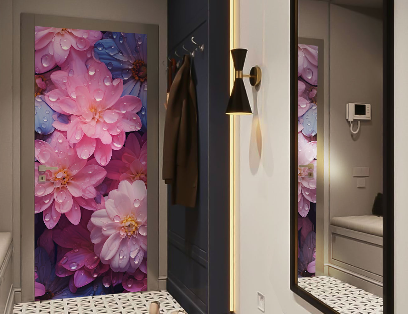 Adesivo Para Porta Detalhes Gotas em Flores - Fran Adesivos de Parede