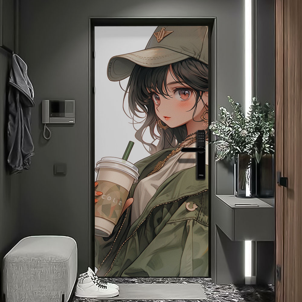 Adesivo Para Porta Menina de Boné Anime - Fran Adesivos de Parede