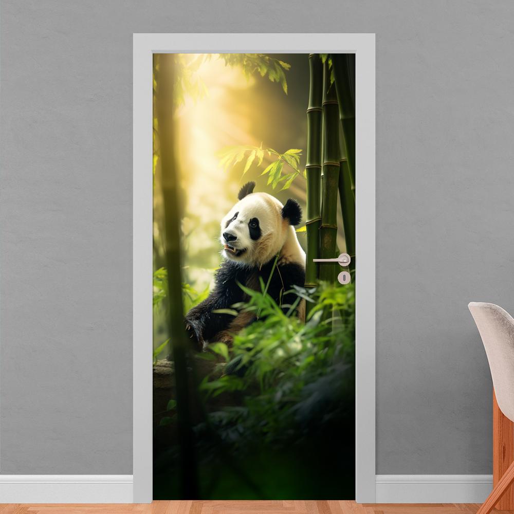Adesivo de Porta Panda em Floresta com Bambu - Fran Adesivos de Parede