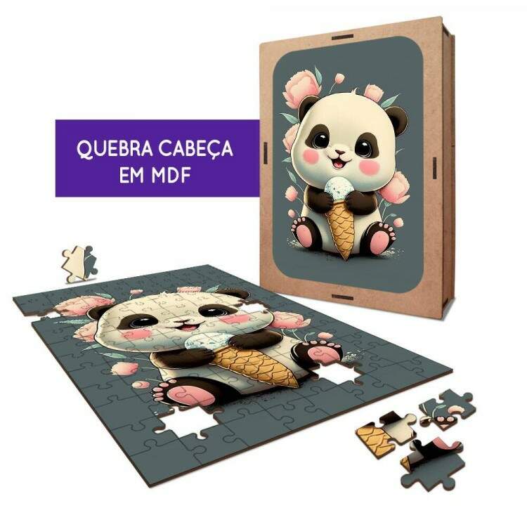Quebra-Cabeça Desenho Panda Fofo com Sorvete - Fran Adesivos de Parede