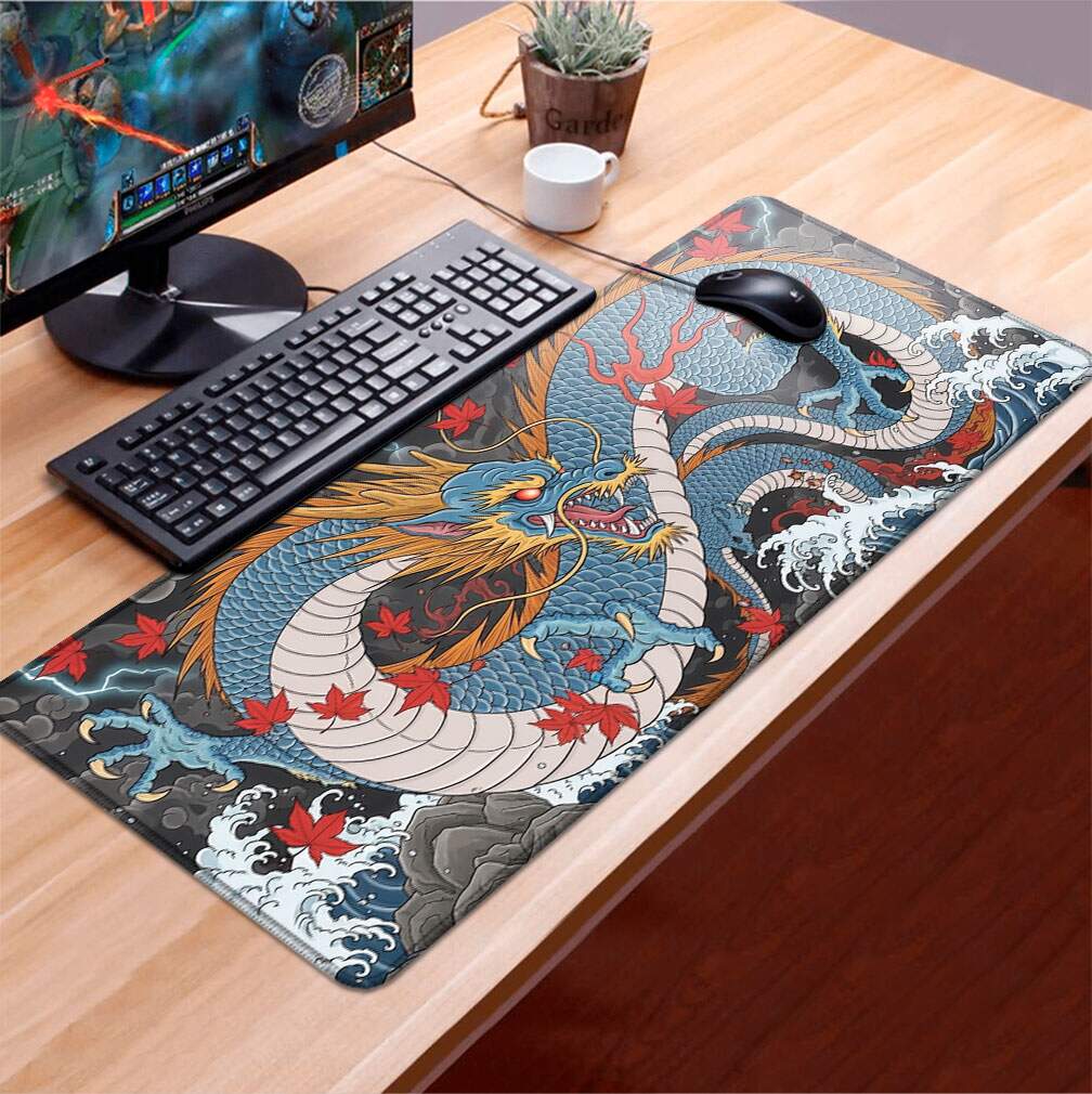 Mouse Pad Dragão Azul Oriental Japones - Fran Adesivos de Parede