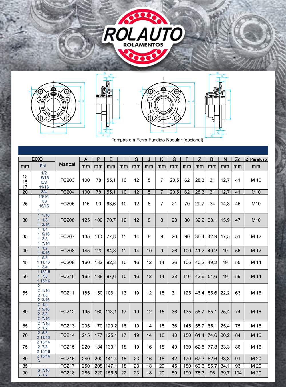 MANCAL P/ROLAMENTO FC209 BRM - Rolauto Rolamentos