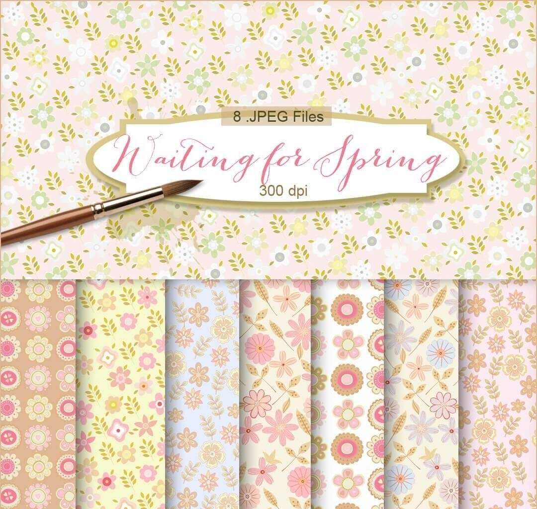 Kit Vectores Papel Digital Flores Primavera Colores Pastel