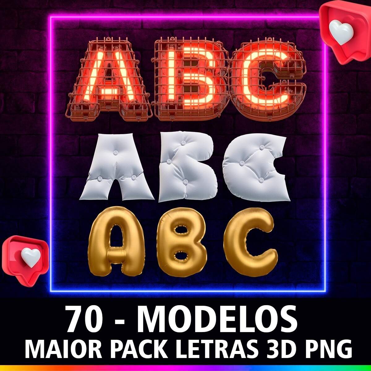 70 Letras 3d Png Alfabeto Madeira, Balão, Neon, Etc..
