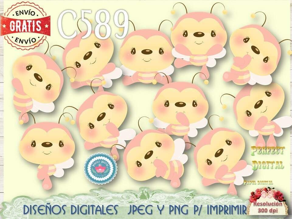 Kit Imprimible C589 Abejitas Rosadas Tiernas Miel Planeta Pn