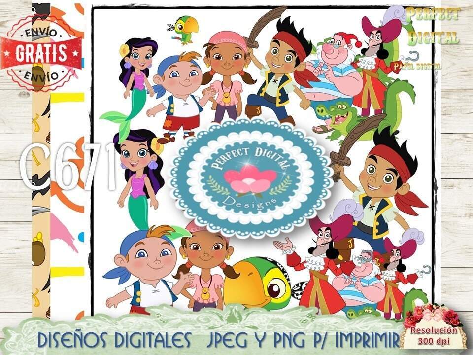 Kit Imprimible C671 Jake Piratas Loro Sirena Peter Pan Digit