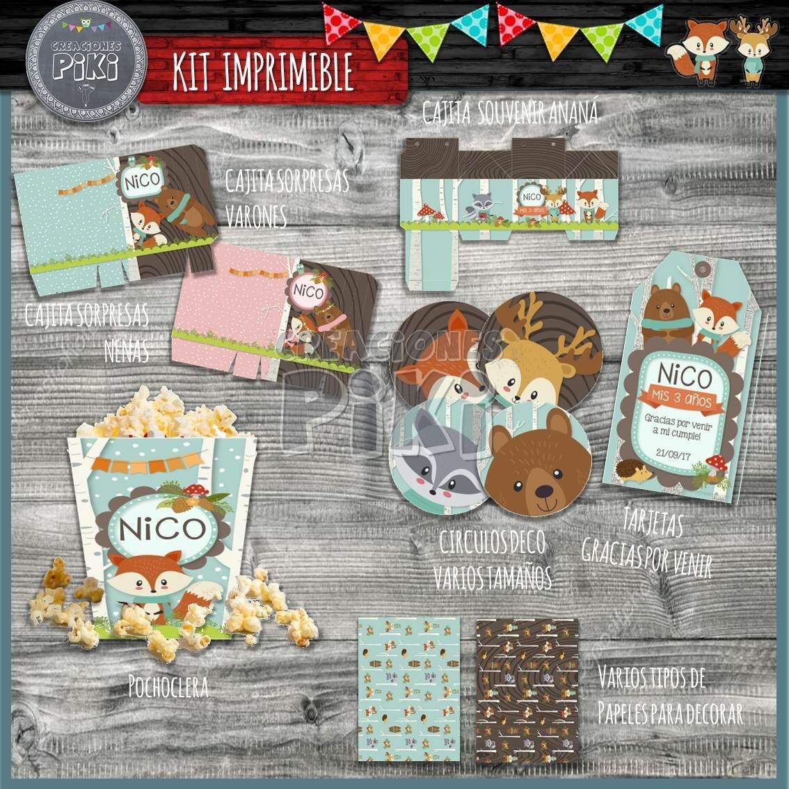 Kit Imprimible Candy Bar Animales Zorro Oso Mapache