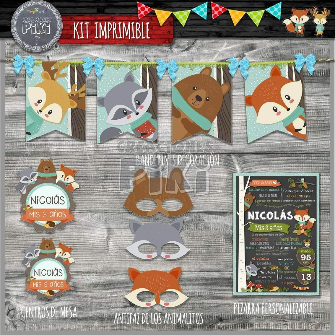 Kit Imprimible Candy Bar Animales Zorro Oso Mapache