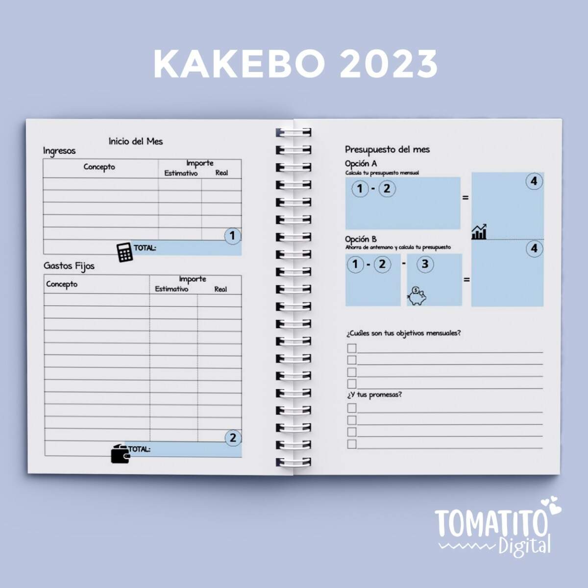 Kit Imprimible Cuaderno Método Kakebo Celeste
