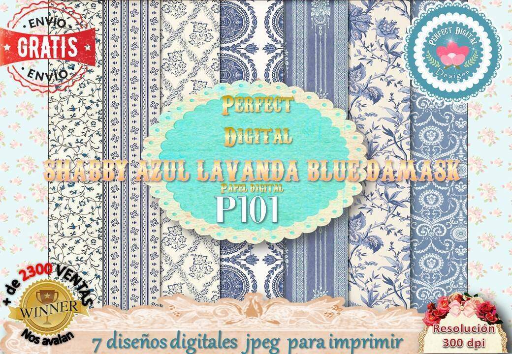 Kit Imprimible P101 Diseños Azul Blue Floral Estampado Digit