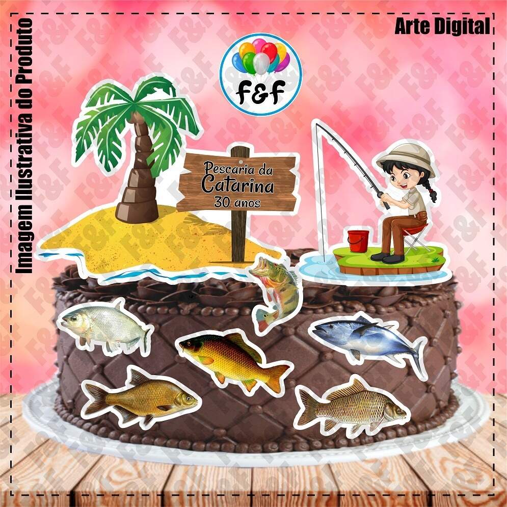 Topo de bolo pescaria