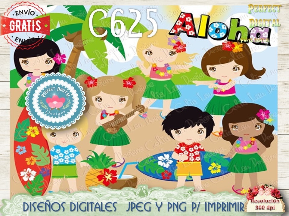 Kit Imprimible C625 Aloha Relax Tabla Flores Ukelele Digital