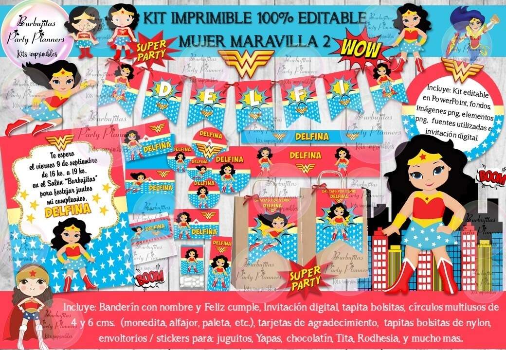 Kit Imprimible Candy Bar Mujer Maravilla 2 100% Editable