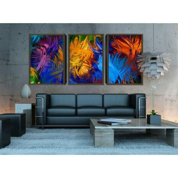 Quadro Decorativo Abstrato 3 telas cores colorido 4