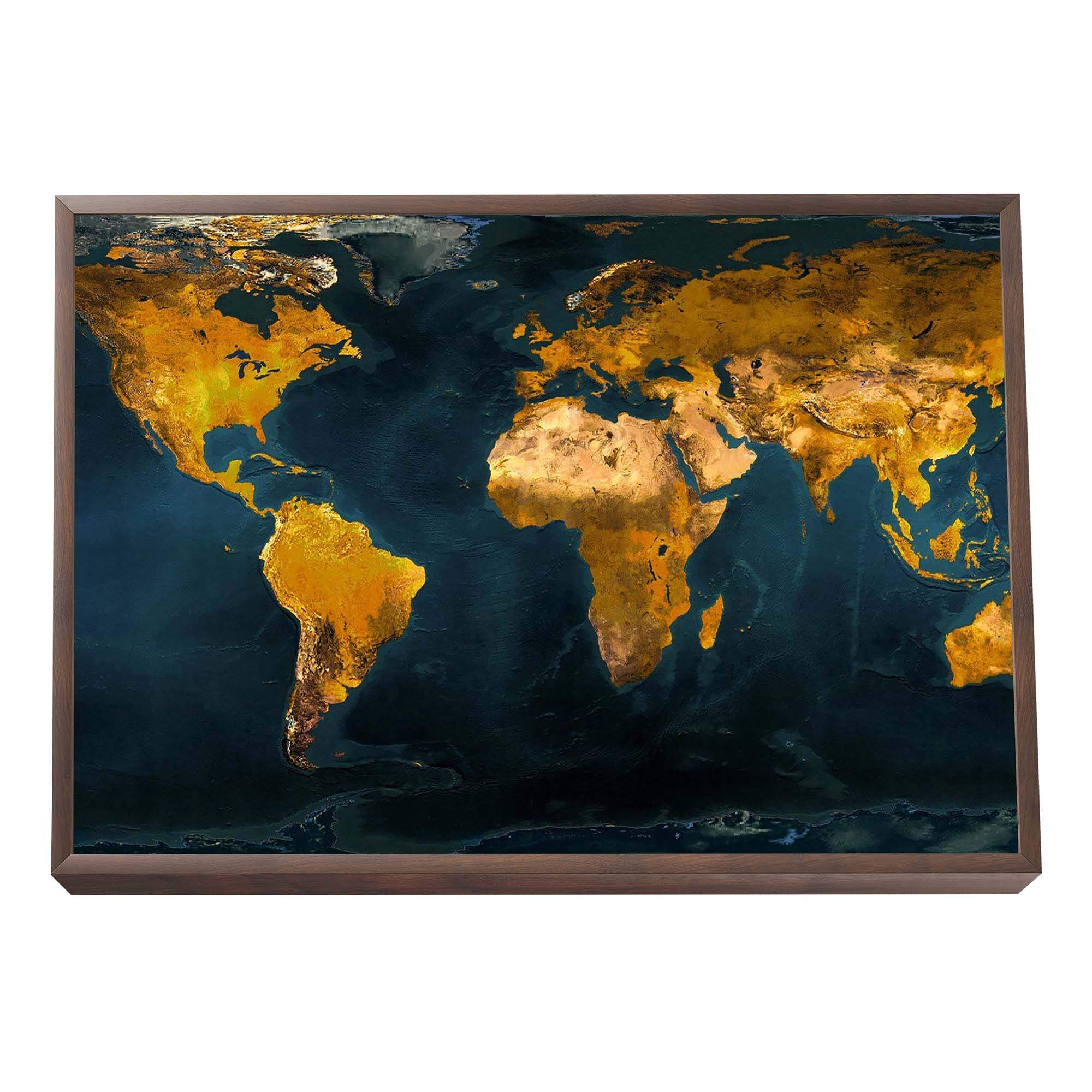 Quadro decorativo 1 tela Mapa mundi dourado