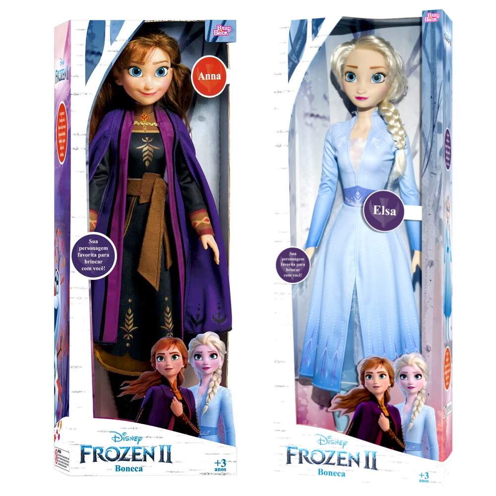 Kit Boneca Elsa e Anna Frozen Gigante 55cm Articulada Realista Baby Brink