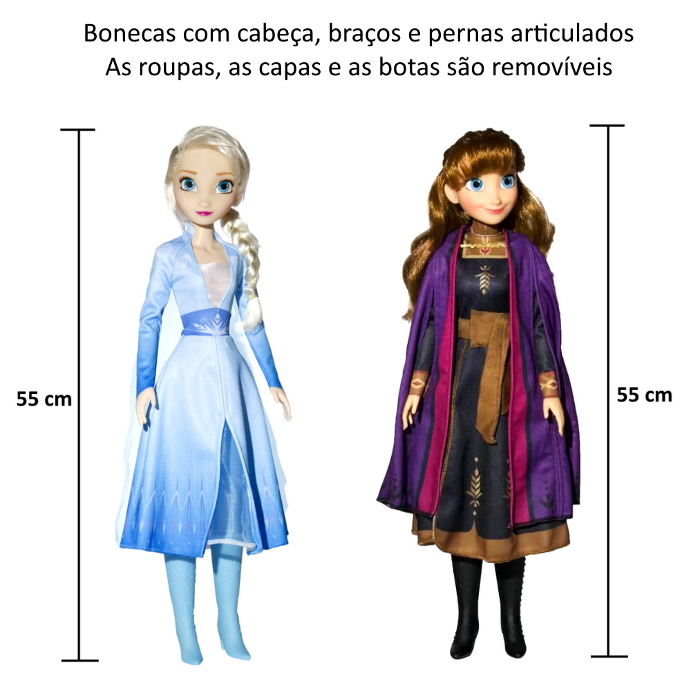Kit Boneca Elsa e Anna Frozen Gigante 55cm Articulada Realista Baby Brink