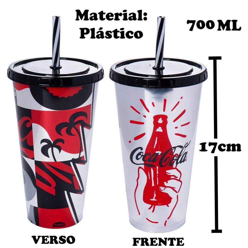 Copo da Coca-Cola para Suco e Refrigerante 700ml com Tampa e Canudo Kit ...